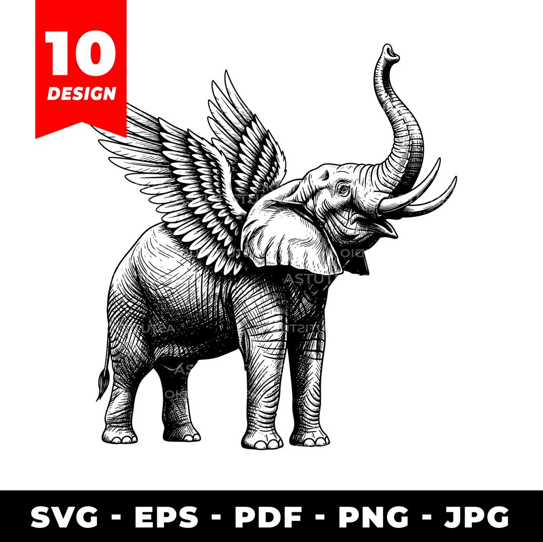 10 Flying Elephant SVG Bundle - Tribal Engraving Vector Designs for ...