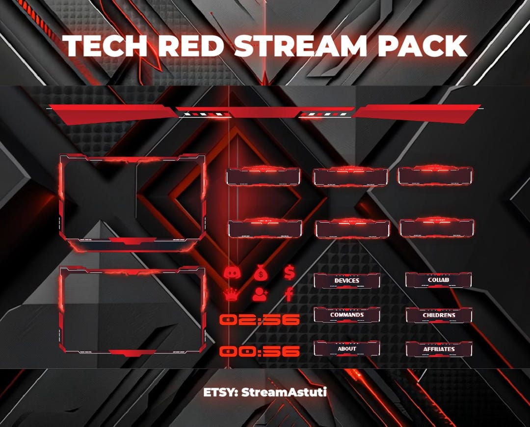 Tech Red Animated Stream Overlay Pack: Twitch, Kick, Youtube - Etsy