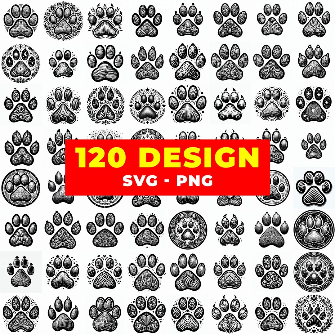 Paw Print Mandala Designs | 120 Dog Pet Zentangle SVG PNG Bundle - Etsy