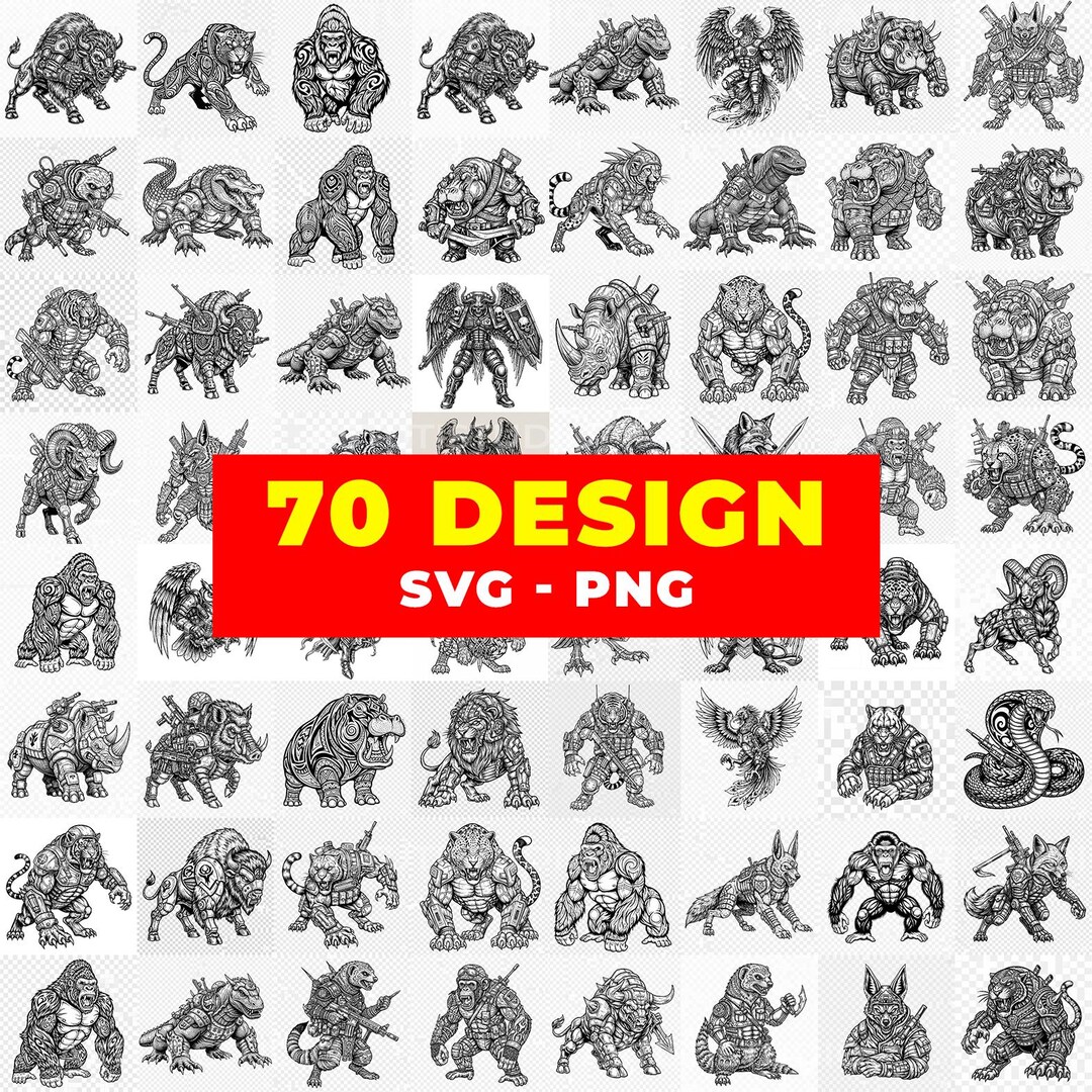70 Mecha Animal SVG Bundle | Sci-fi Robot Line Art (digital Download ...