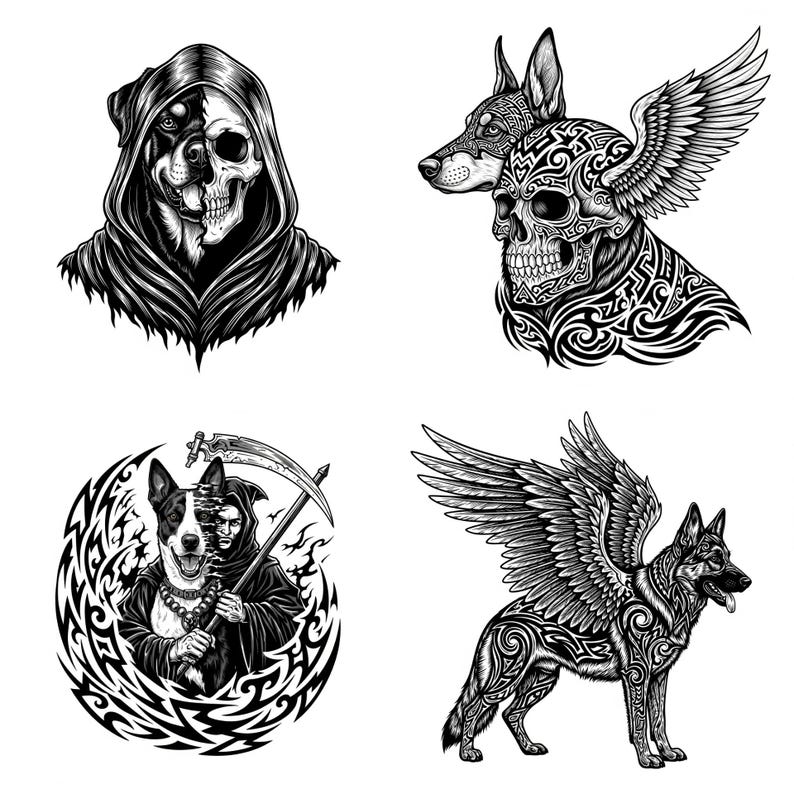 Gothic Dog Illustrations | Grim Reaper & Angel Designs (SVG, PNG) - Etsy