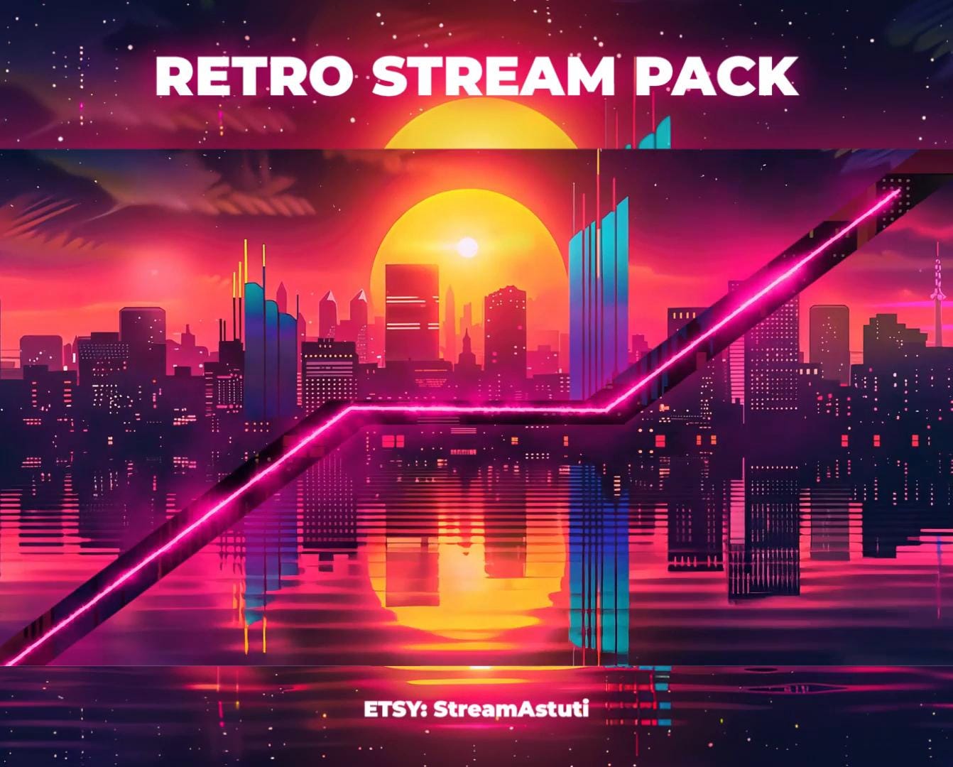 Retro Outrun Animated Stream Overlay Pack: Twitch, Kick, Youtube - Etsy