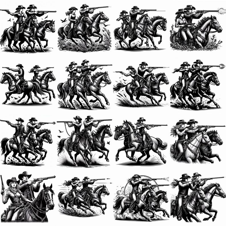 50 Cowboy Gunfighter SVG PNG Bundle | Western Outlaw Horse Rider ...