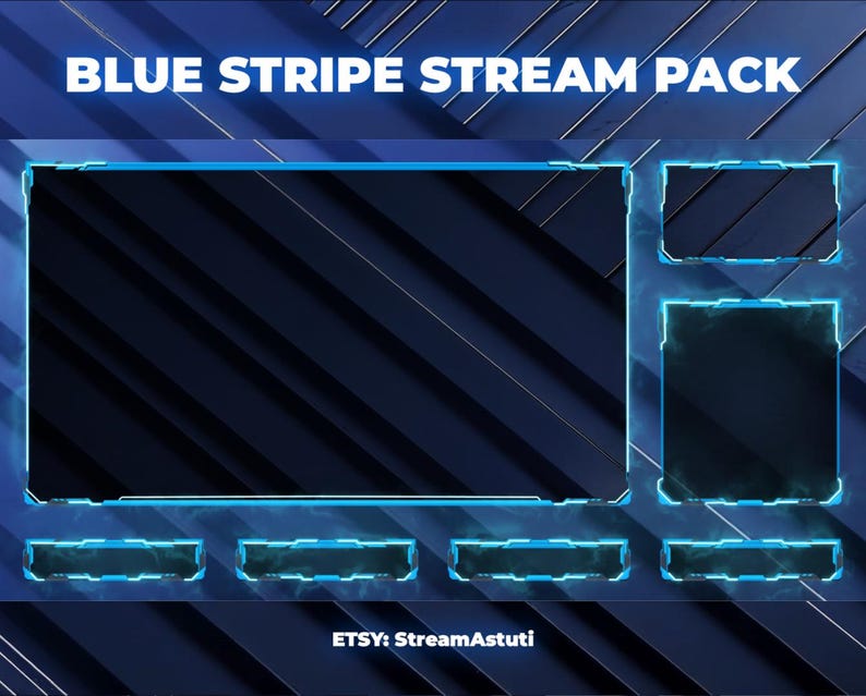 Blue Stripe Animated Stream Overlay Pack: Twitch, Youtube, Kick - Etsy