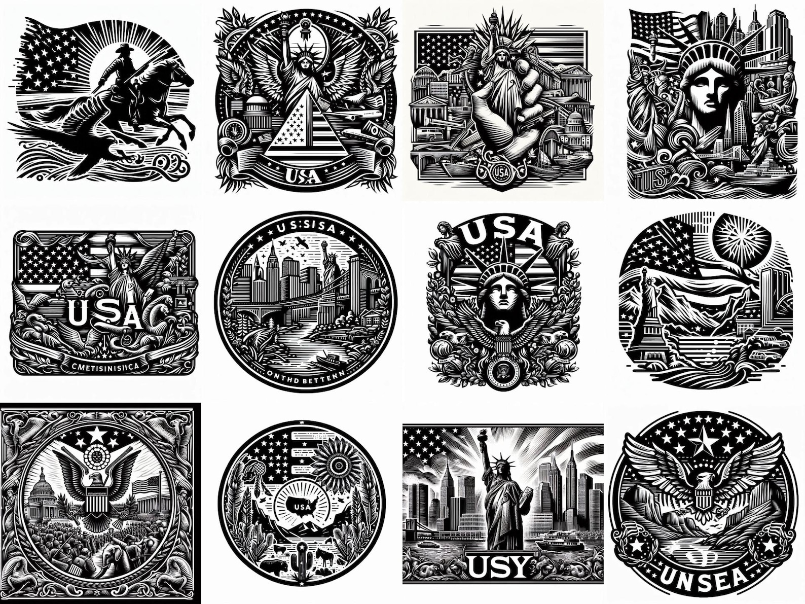 Patriotic Tribal Engraving SVG Bundle: USA Flag, Eagle Art (digital ...