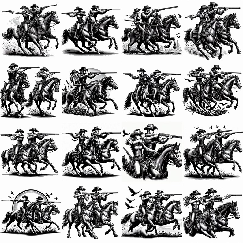 50 Cowboy Gunfighter SVG PNG Bundle | Western Outlaw Horse Rider ...