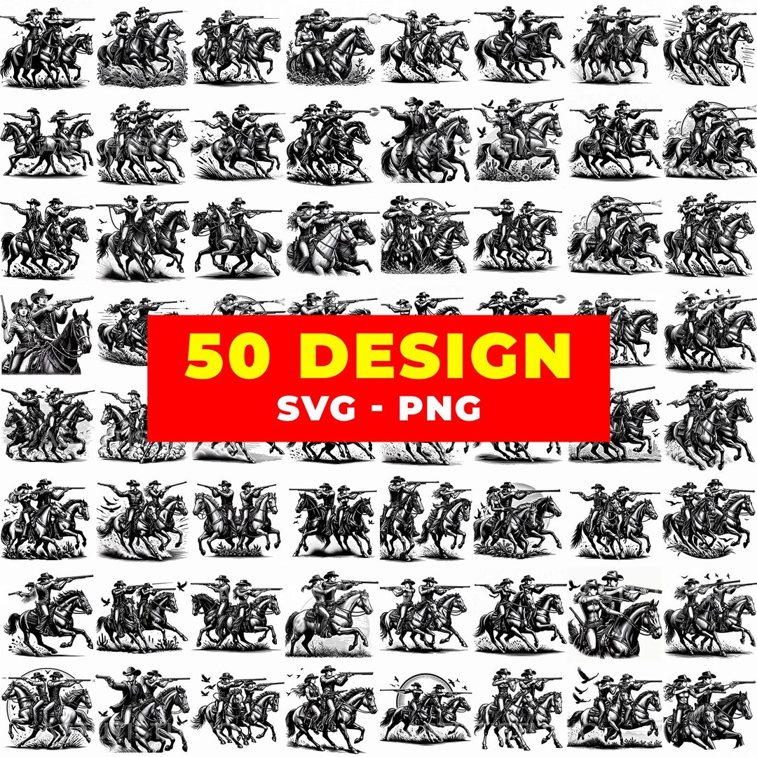 50 Cowboy Gunfighter SVG PNG Bundle | Western Outlaw Horse Rider ...