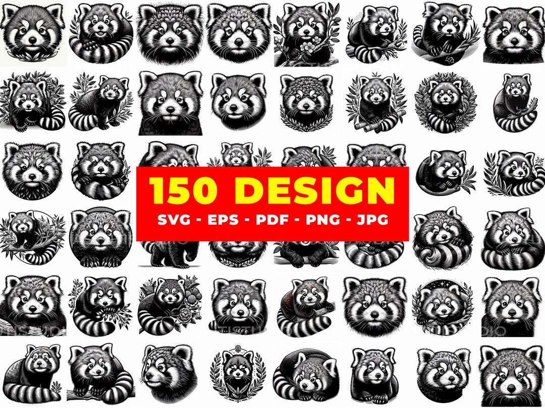 Red Panda Engraving Designs: Tribal SVG Bundle for Laser Cutting (150 ...
