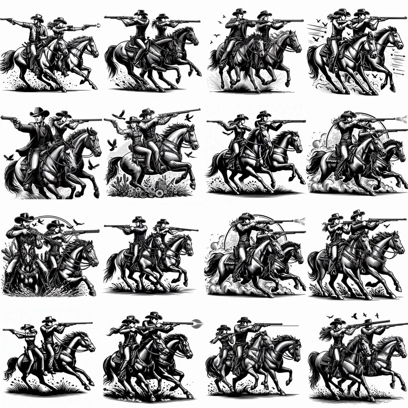 50 Cowboy Gunfighter SVG PNG Bundle | Western Outlaw Horse Rider ...