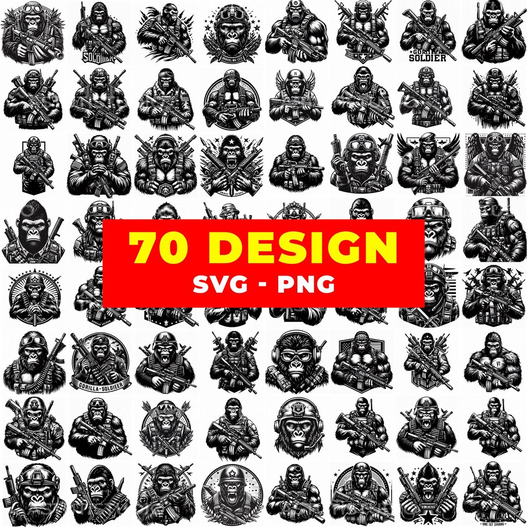70 Gorilla Soldier Designs - Tactical Ape SVG PNG Clipart - Etsy UK