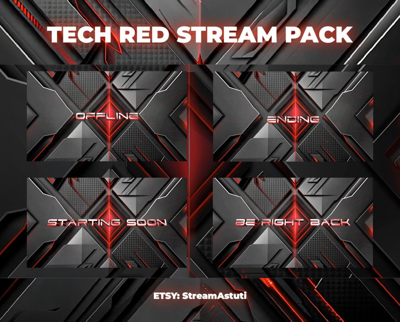 Tech Red Animated Stream Overlay Pack: Twitch, Kick, Youtube - Etsy