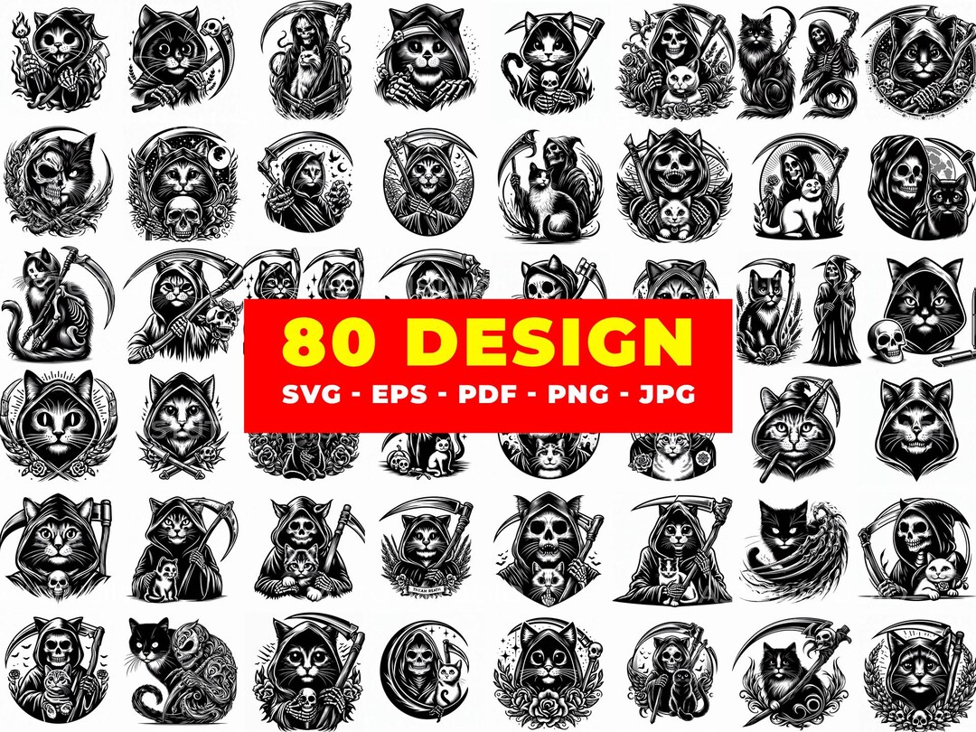 Grim Reaper Cat SVG Bundle: Tribal Engraving Designs for Cricut ...