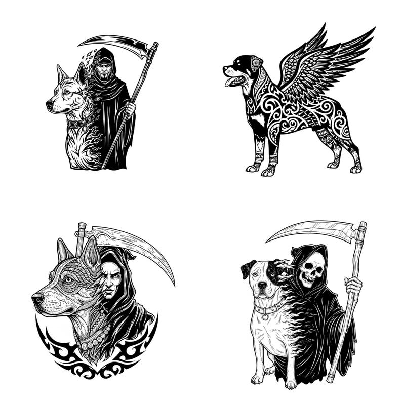 Gothic Dog Illustrations | Grim Reaper & Angel Designs (SVG, PNG) - Etsy