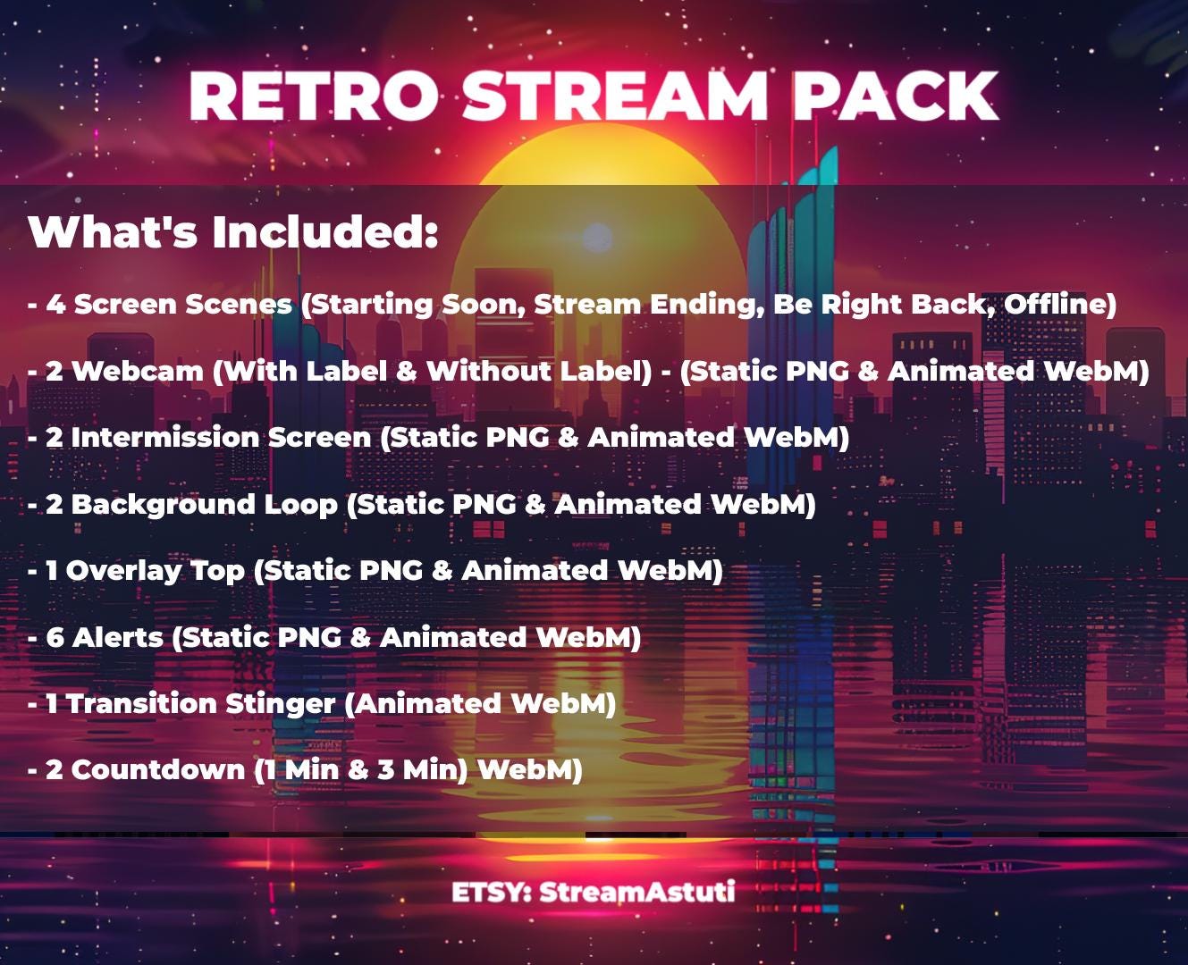 Retro Outrun Animated Stream Overlay Pack: Twitch, Kick, Youtube - Etsy