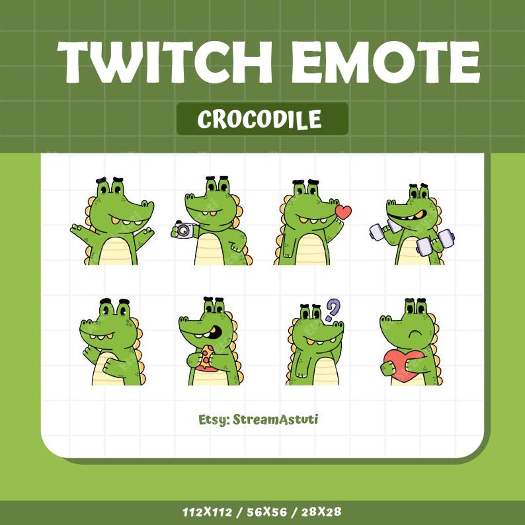 8 X Cute Crocodile Twitch Emotes Pack | Perfect for Streaming | Funny ...