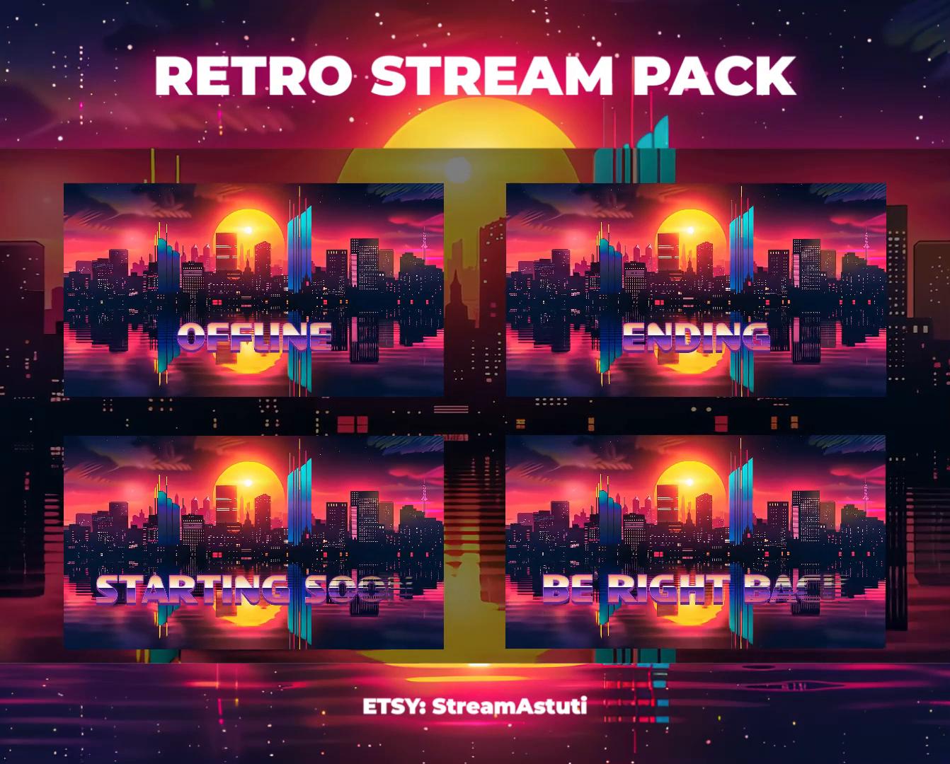Retro Outrun Animated Stream Overlay Pack: Twitch, Kick, Youtube - Etsy