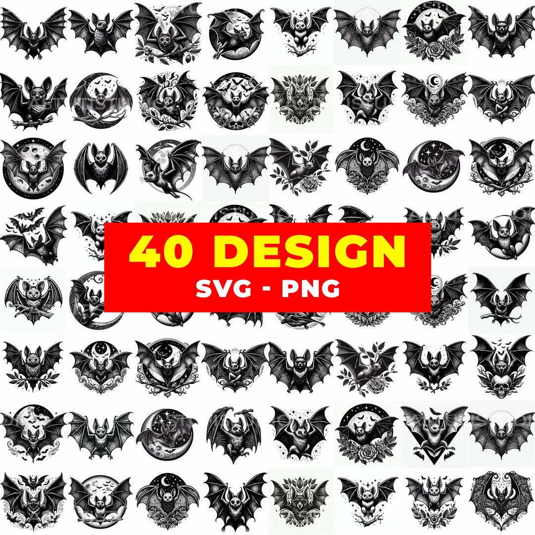 40 Gothic Bat SVG Bundle | Halloween Vampire Clipart (digital Download ...
