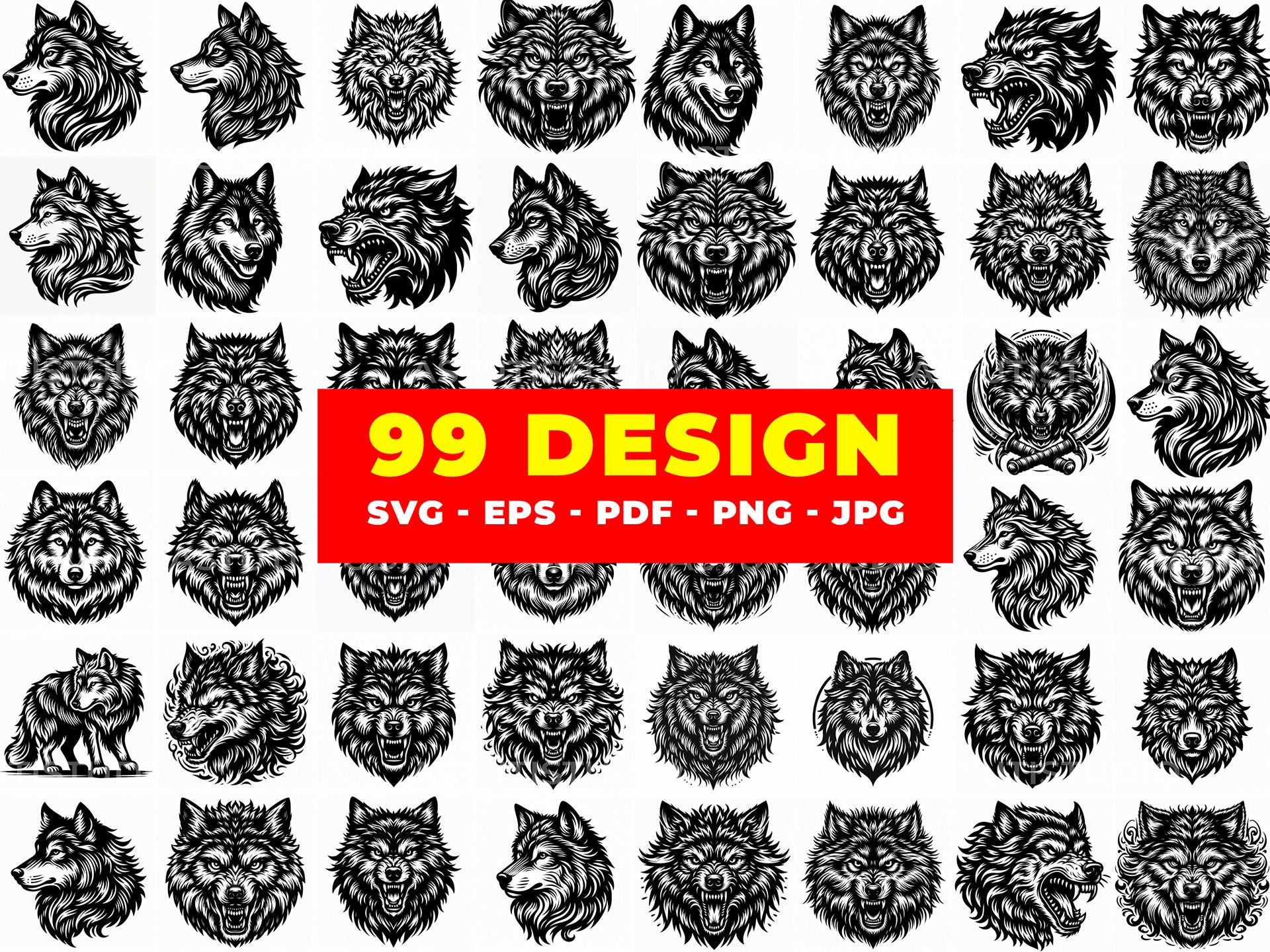 Wolf Head SVG Bundle: Tribal Laser Cut Designs for Cricut, CNC - Etsy