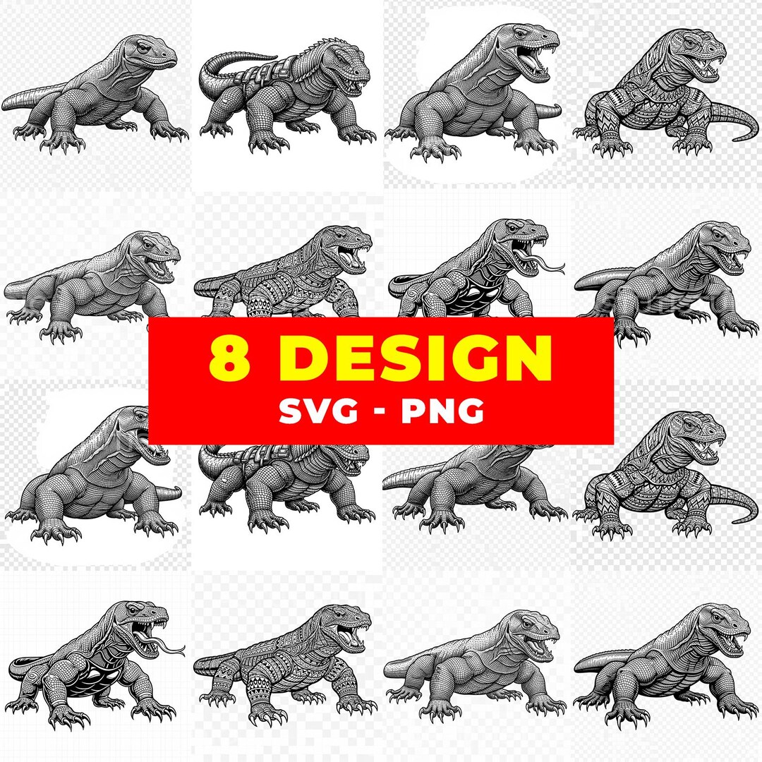 Komodo Dragon SVG Bundle | 8 Line Art Lizard Designs (PNG, Cricut ...