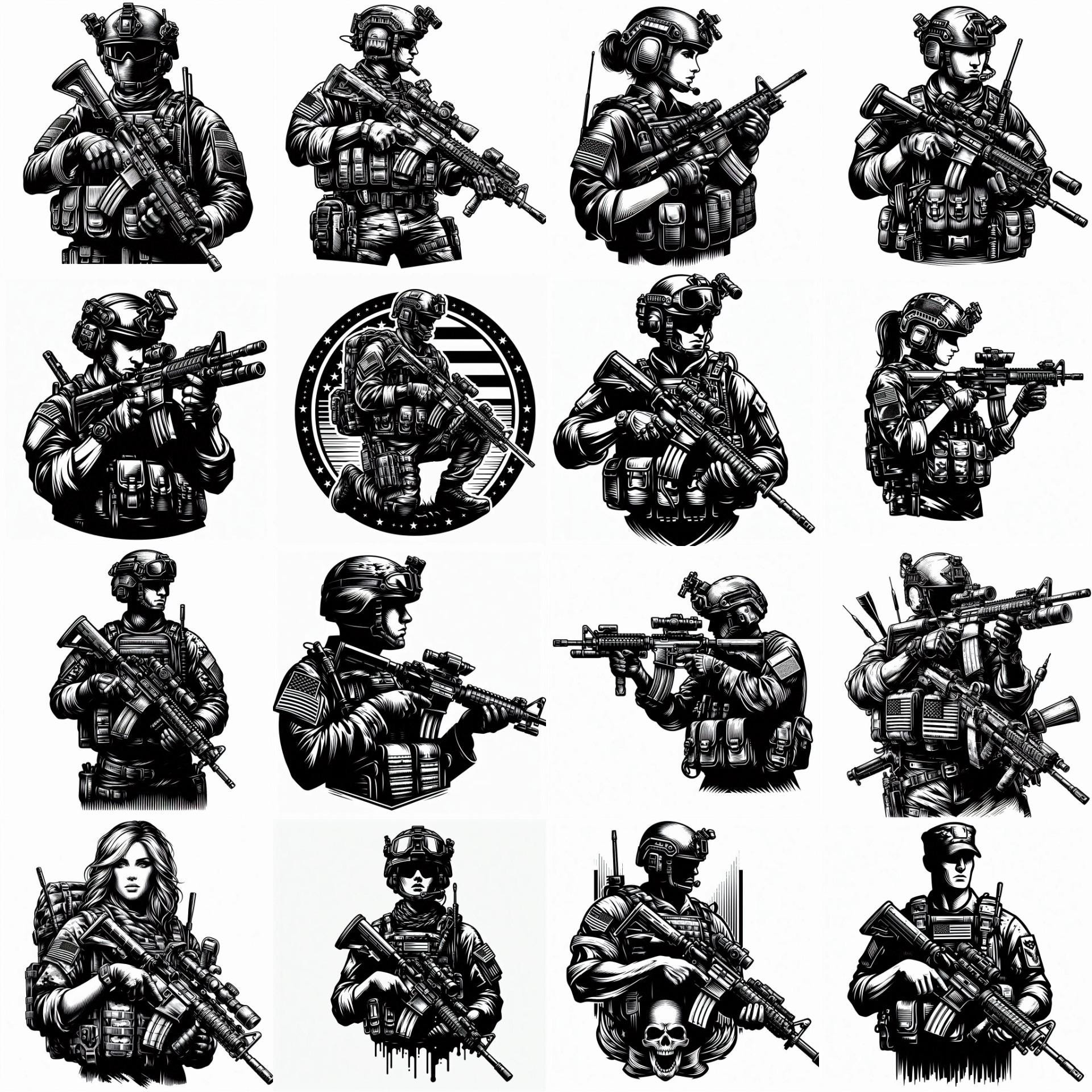 60 Military Soldier SVG Bundle | Tactical Army Soldier Clipart PNG ...