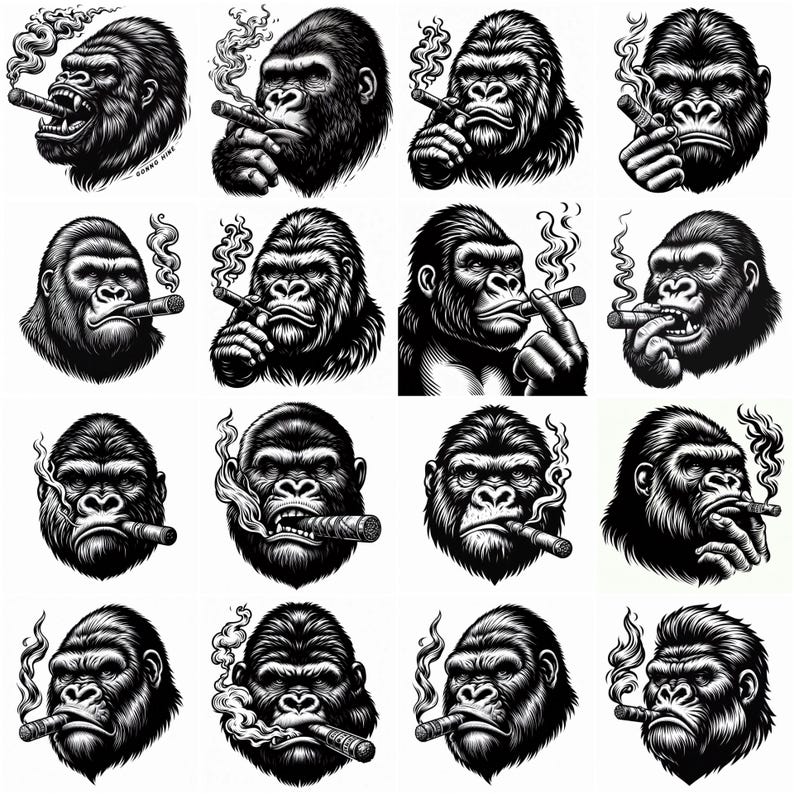 70 Gorilla SVG Bundle - Cigar Smoking Ape PNG Clipart - Gangster Boss ...