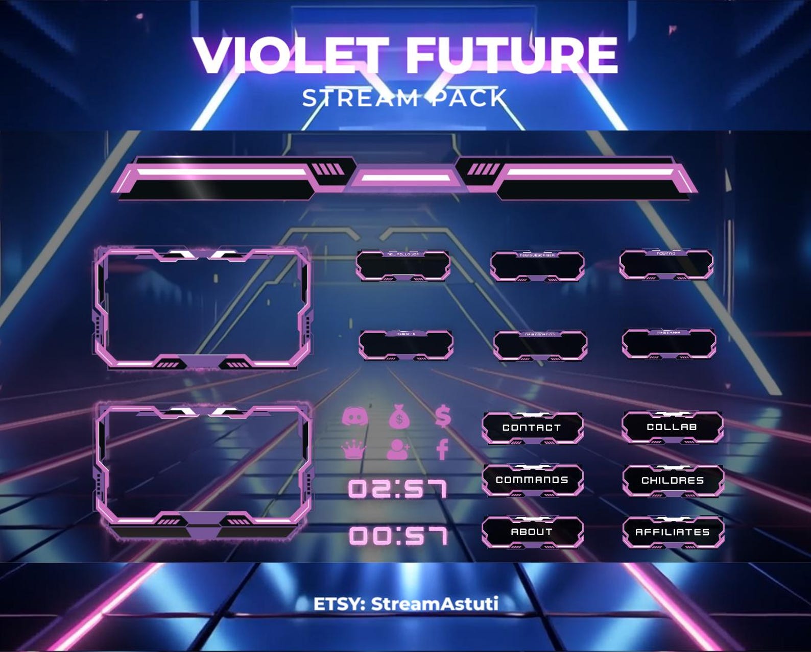 Violet Future Animated Stream Overlay Pack for Twitch, Kick, Youtube ...
