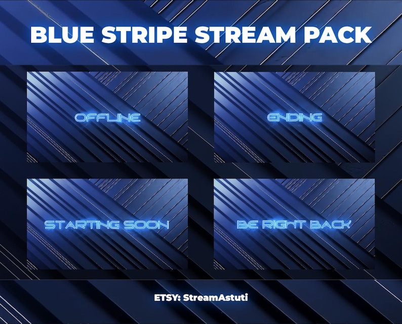 Blue Stripe Animated Stream Overlay Pack: Twitch, Youtube, Kick - Etsy