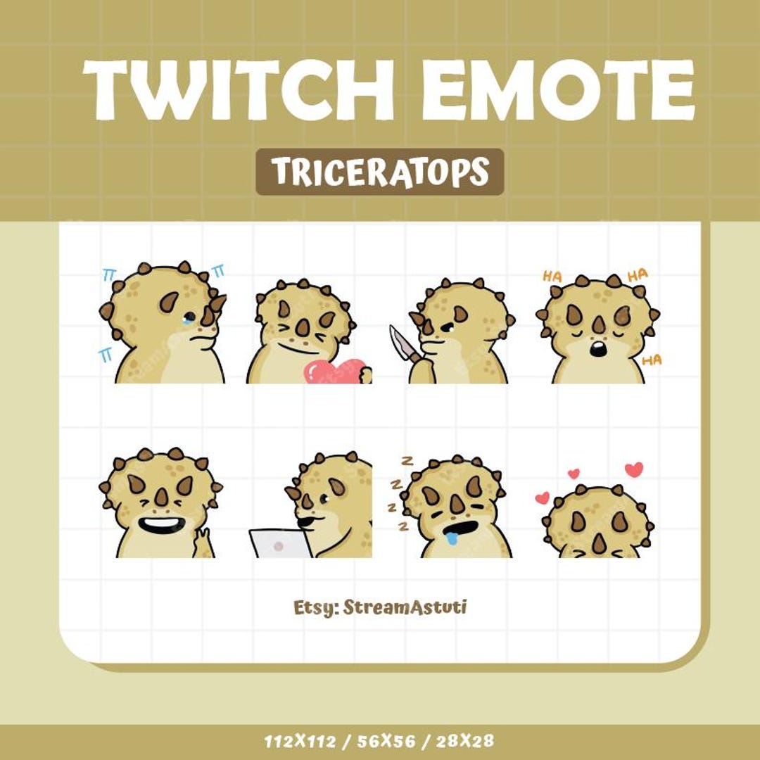 8 X Cute Triceratops Twitch Emotes Pack | Perfect for Streaming | Funny ...