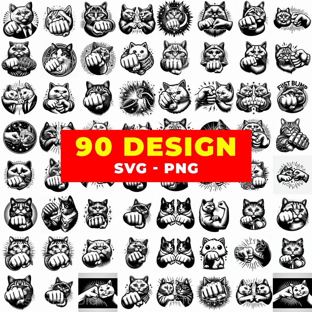 90 Cat Fist Bump Clipart | Engraving Style SVG PNG Bundle - Etsy