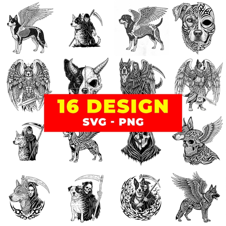 Gothic Dog Illustrations | Grim Reaper & Angel Designs (SVG, PNG) - Etsy
