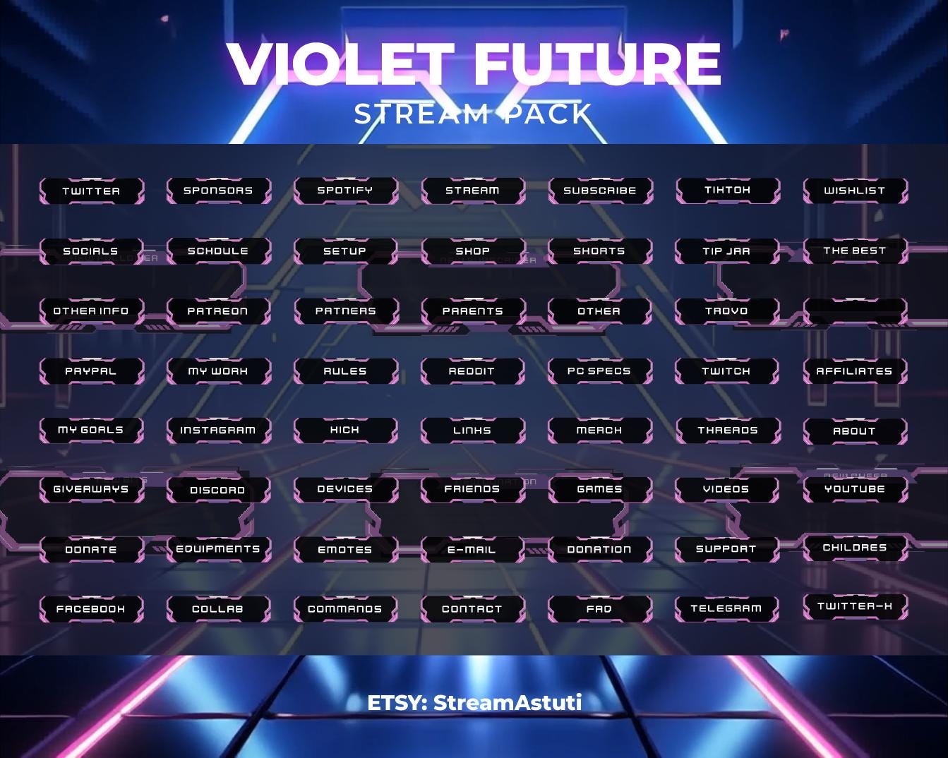 Violet Future Animated Stream Overlay Pack for Twitch, Kick, Youtube ...