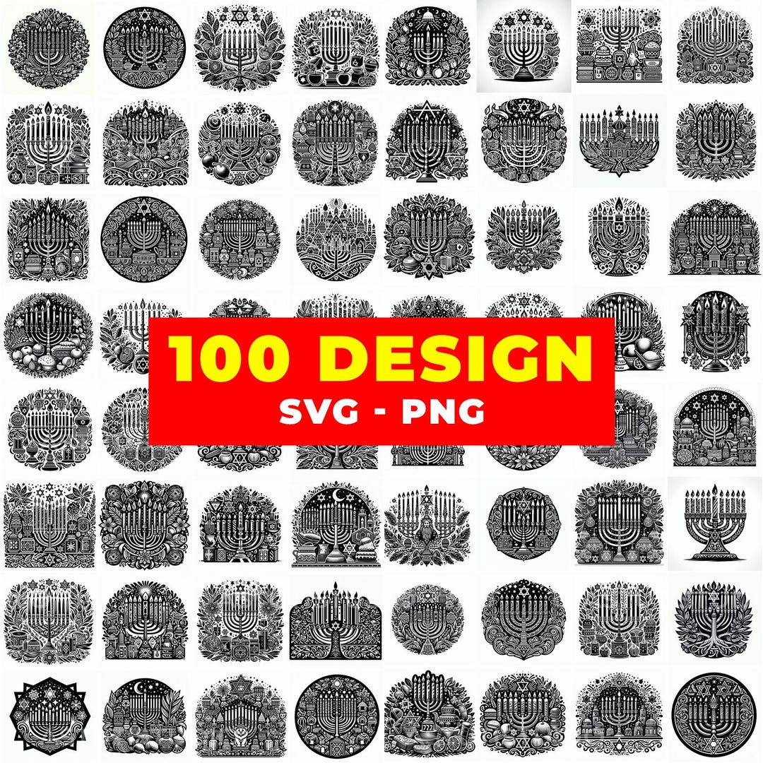 Menorah SVG Bundle | 100 Intricate Hanukkah Designs (digital Download ...