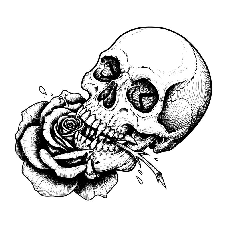 Skull With Rose SVG Bundle | Tribal Engraving Skull Design | Gothic ...