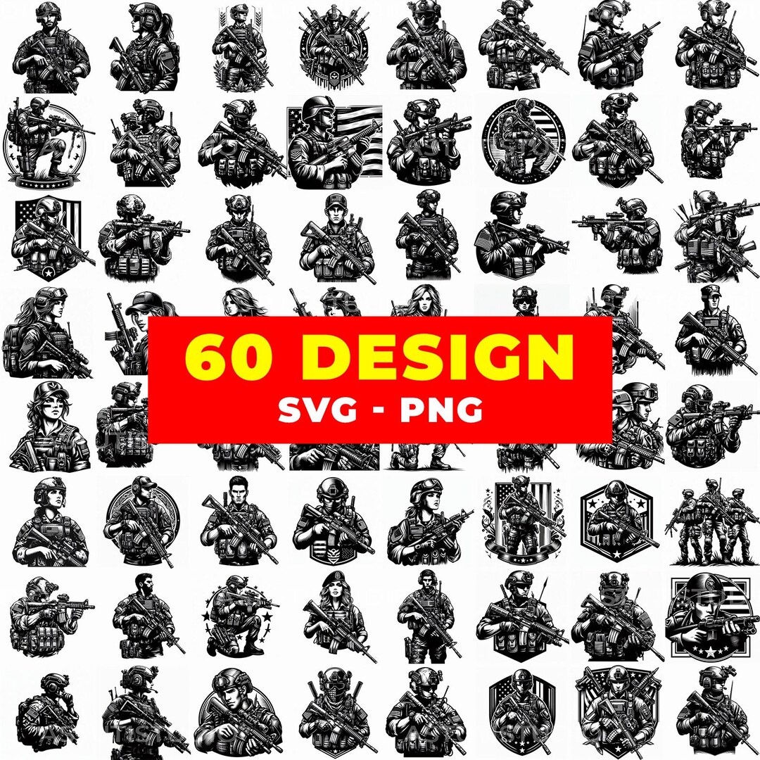 60 Military Soldier SVG Bundle | Tactical Army Soldier Clipart PNG ...