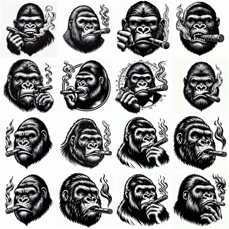 70 Gorilla SVG Bundle - Cigar Smoking Ape PNG Clipart - Gangster Boss ...