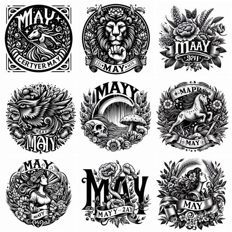 May SVG Bundle, Vintage Zodiac Clipart, Engraving Design (commercial ...