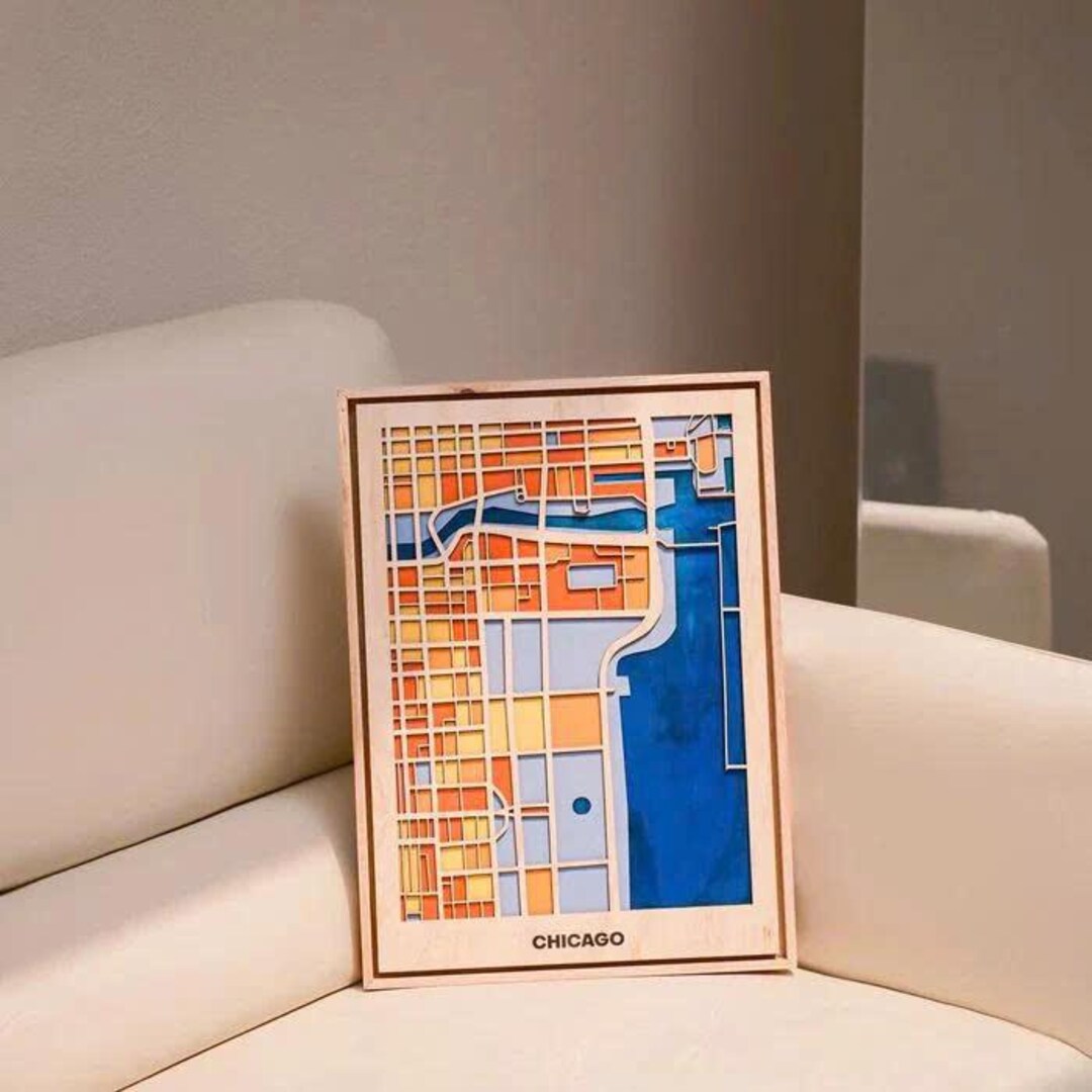 Chicago - Midwest Wooden City Map – Laser Cut Wall Art – Rustic Home ...