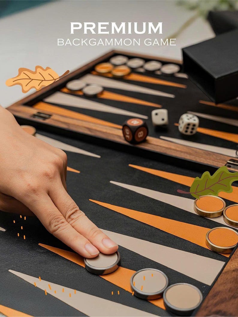 14" Walnut Backgammon Set – Premium Leather & Brass Board Game ...