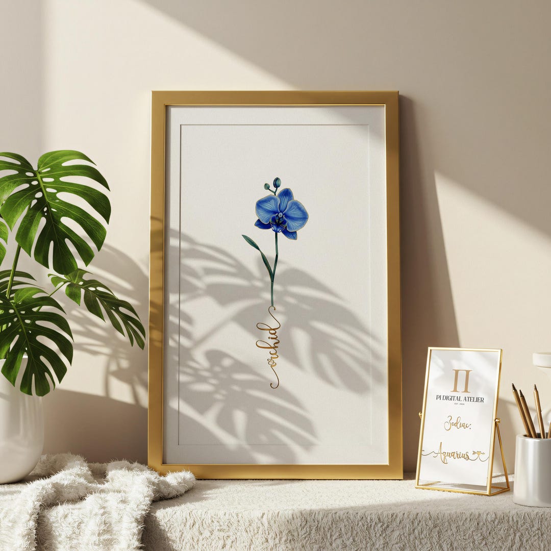 Aquarius Orchid Watercolor Zodiac Flower Wall Art, Apartment Decor ...