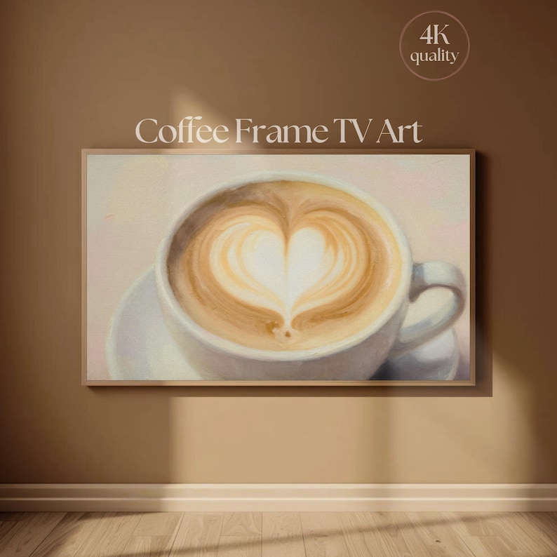 Coffee Latte Frame TV Art | Impasto Heart Cappuccino Cosy Kitchen Still ...