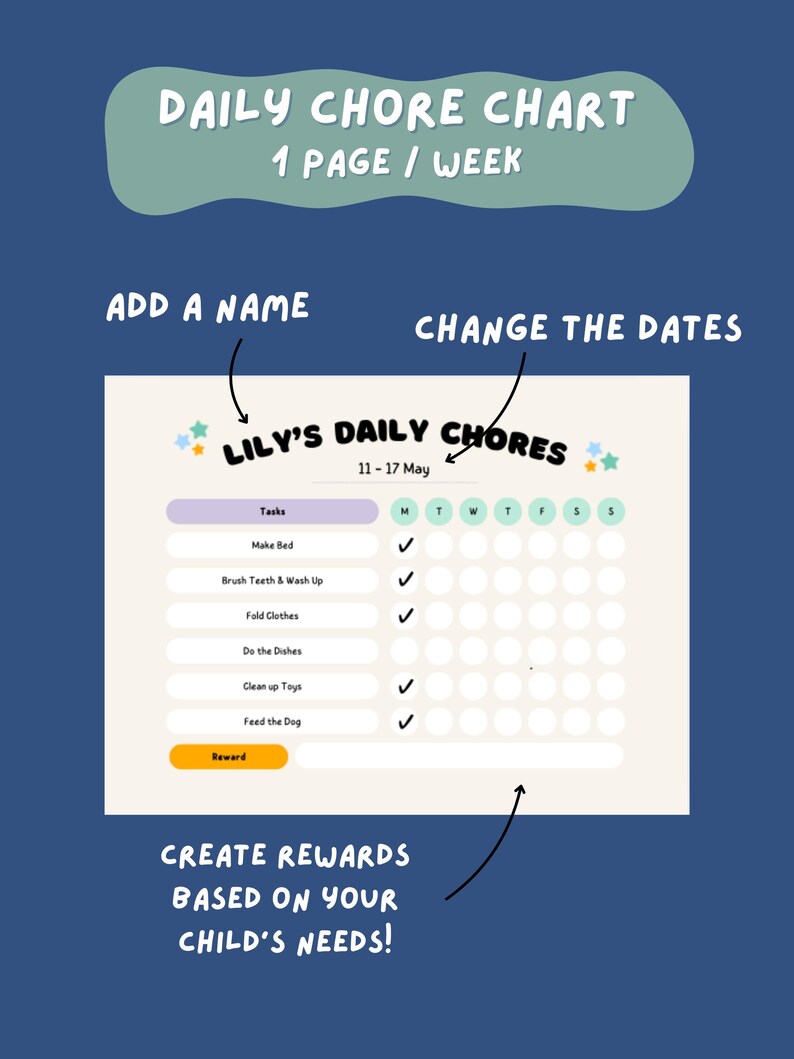 Printable, Editable Daily & Weekly Digital Chore Chart for Children ...