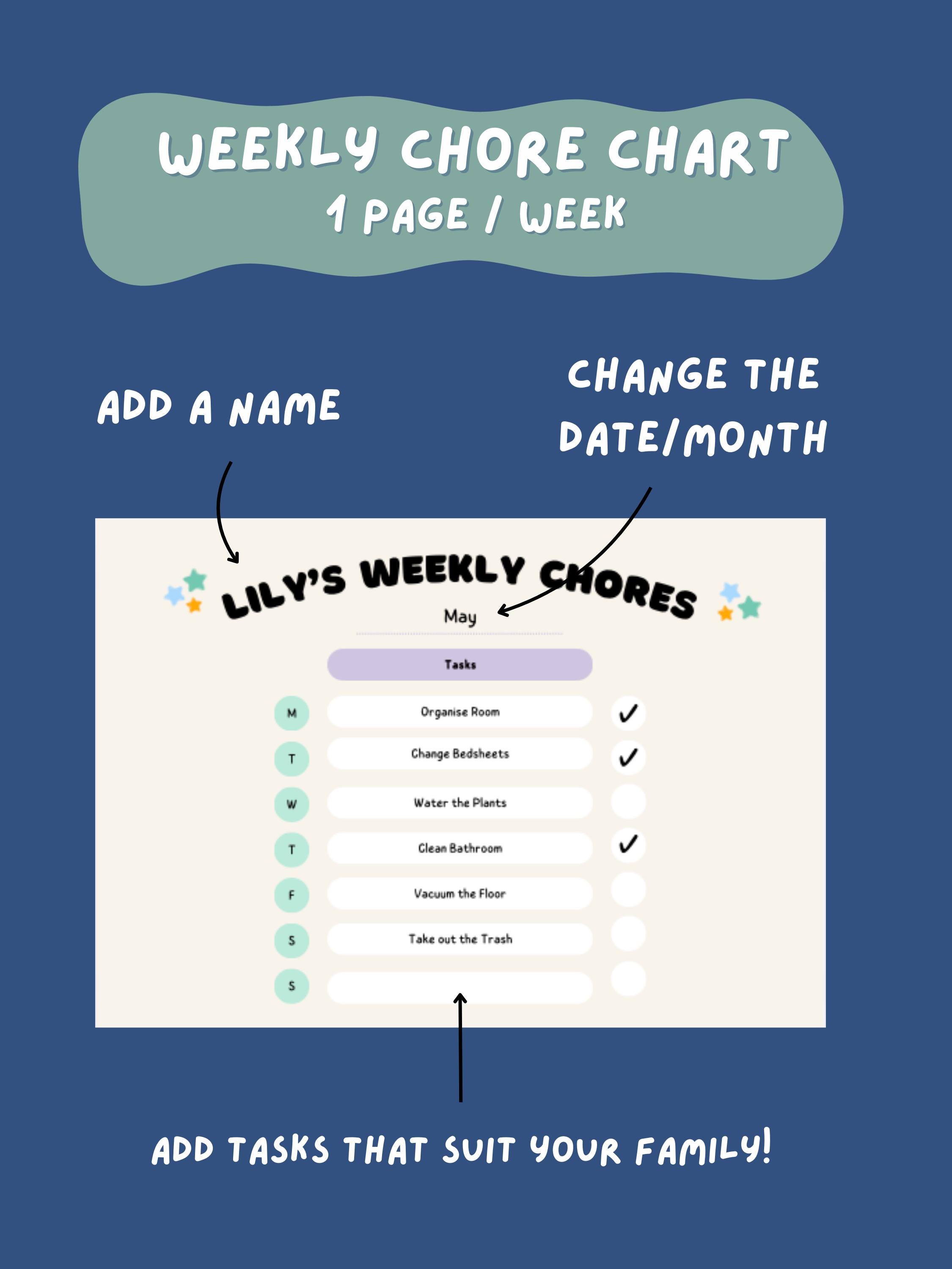 Printable, Editable Daily & Weekly Digital Chore Chart for Children ...