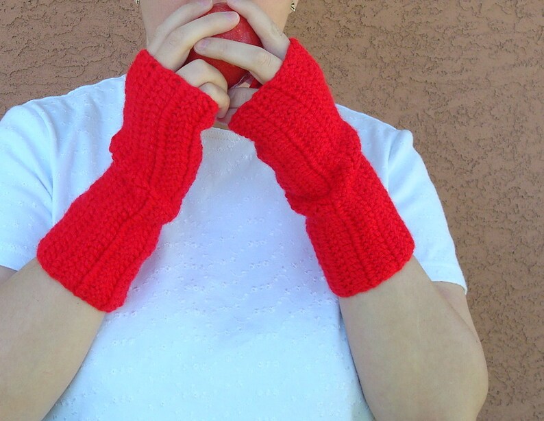 Red Fingerless Gloves Crochet Fingerless Gloves Wrist - Etsy