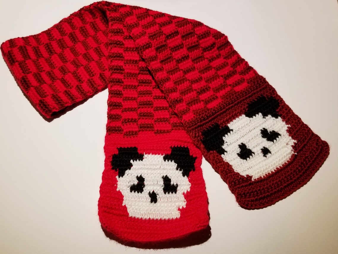 PANDA Scarf Light and Dark Red Crochet Scarf Scarves for - Etsy