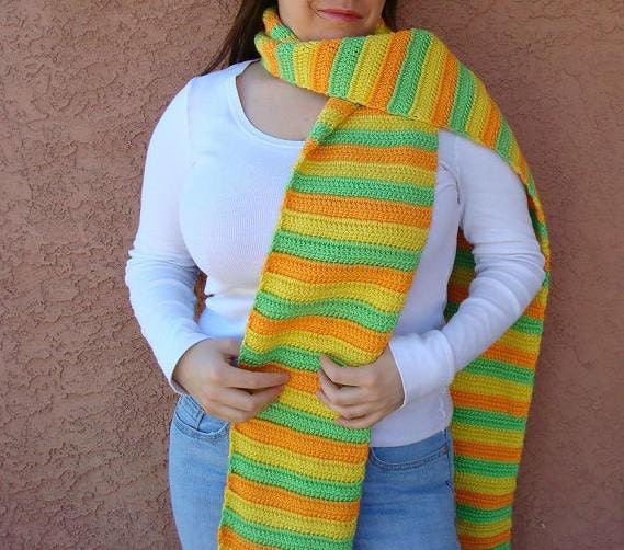 Super Long Scarf for Women Citrus Stripe Lime Green, Lemon Yellow ...