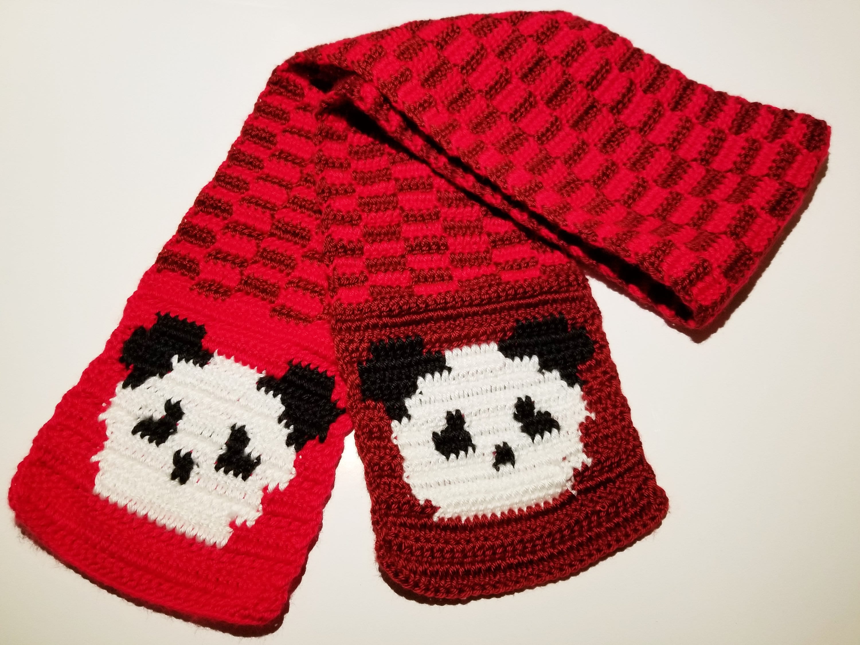 PANDA Scarf Light and Dark Red Crochet Scarf Scarves for - Etsy