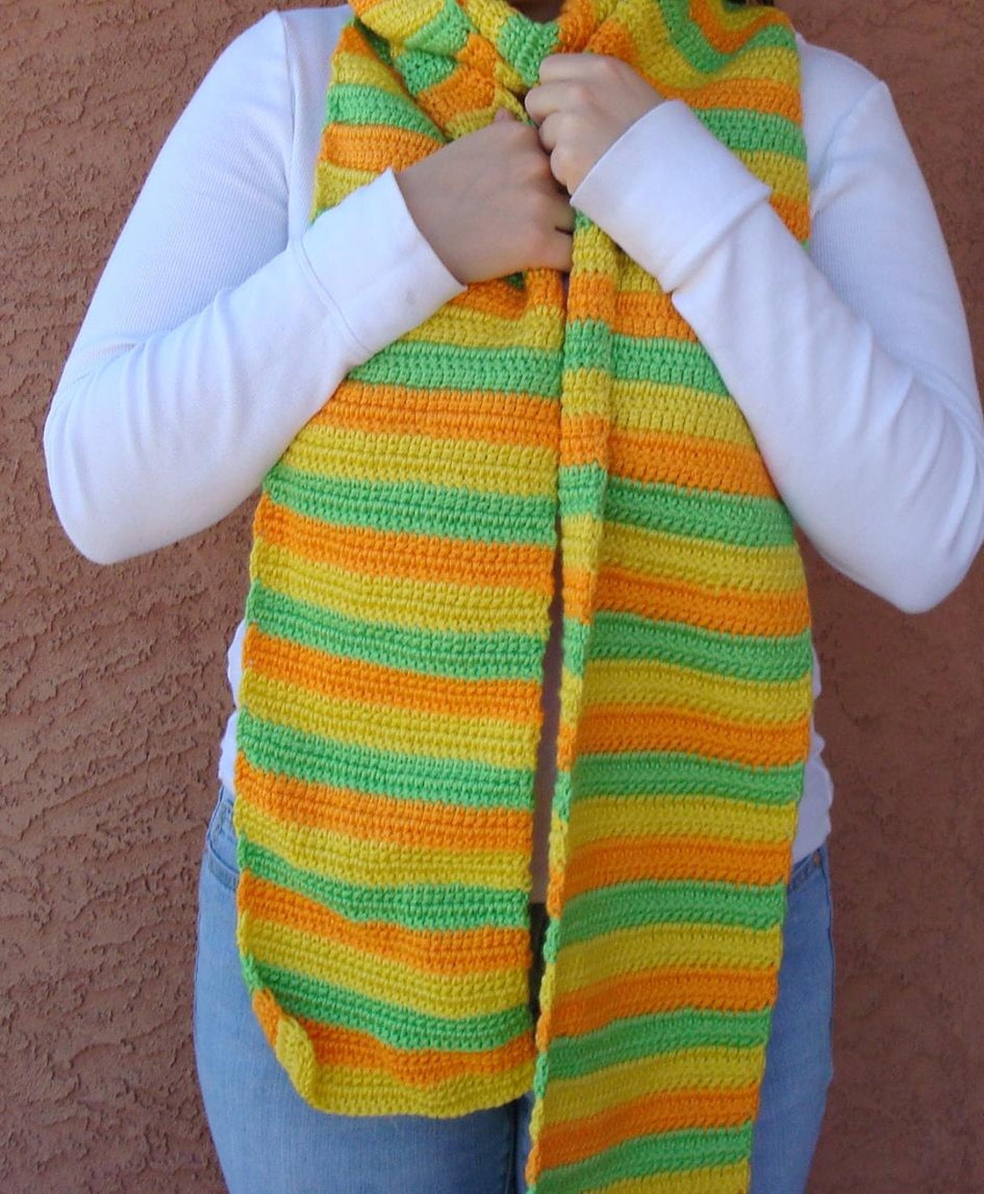 Super Long Scarf for Women Citrus Stripe Lime Green, Lemon Yellow ...