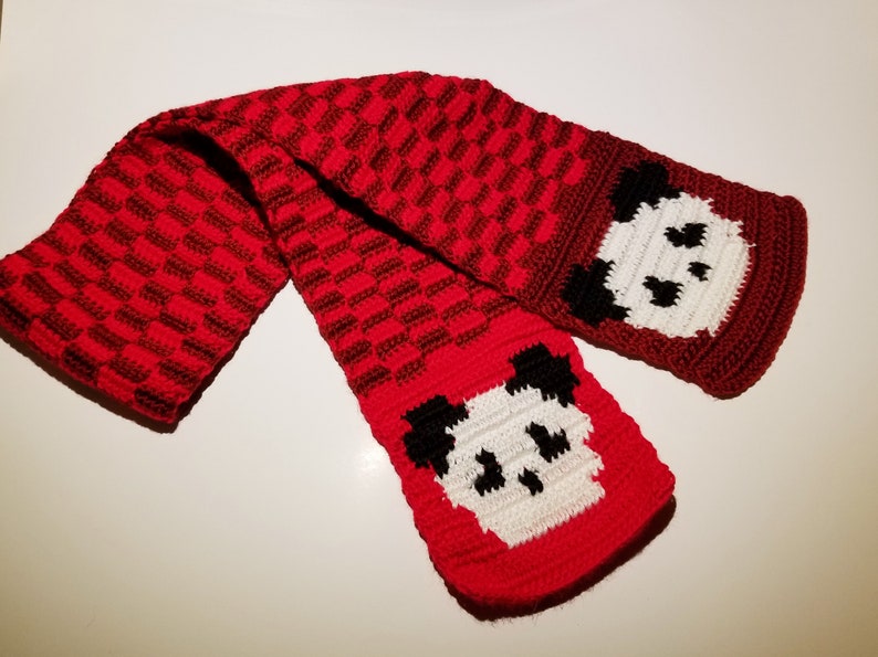 PANDA Scarf Light and Dark Red Crochet Scarf Scarves for - Etsy
