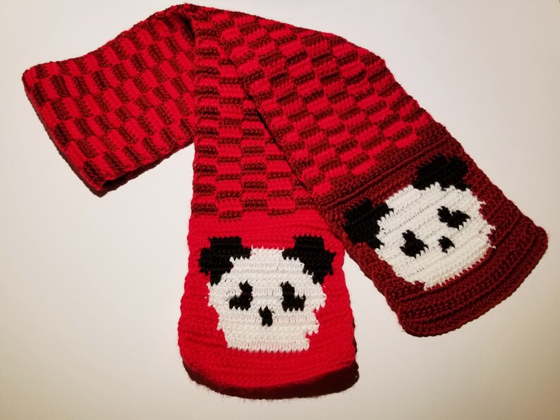 PANDA Scarf Light and Dark Red Crochet Scarf Scarves for - Etsy