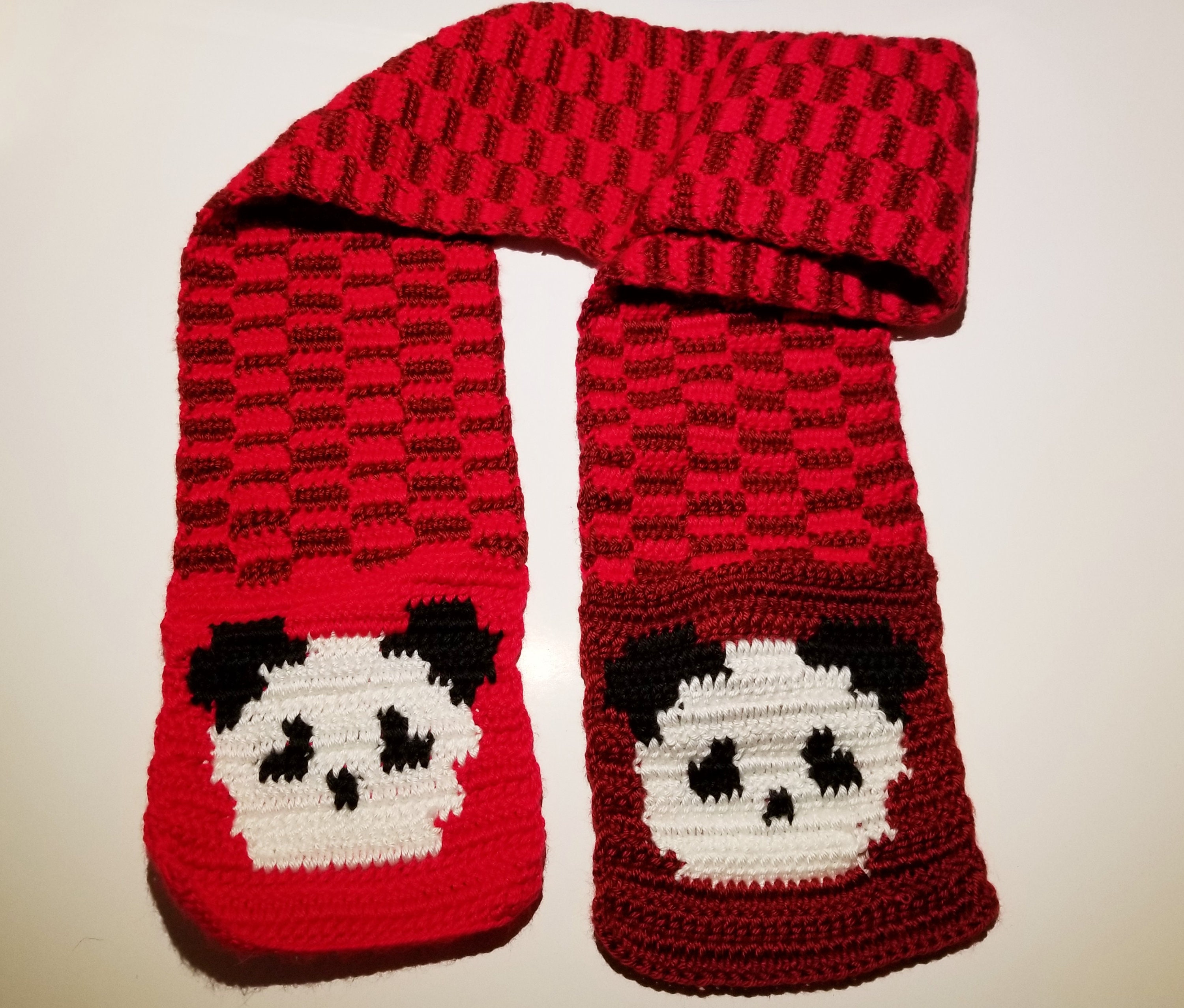 PANDA Scarf Light and Dark Red Crochet Scarf Scarves for - Etsy